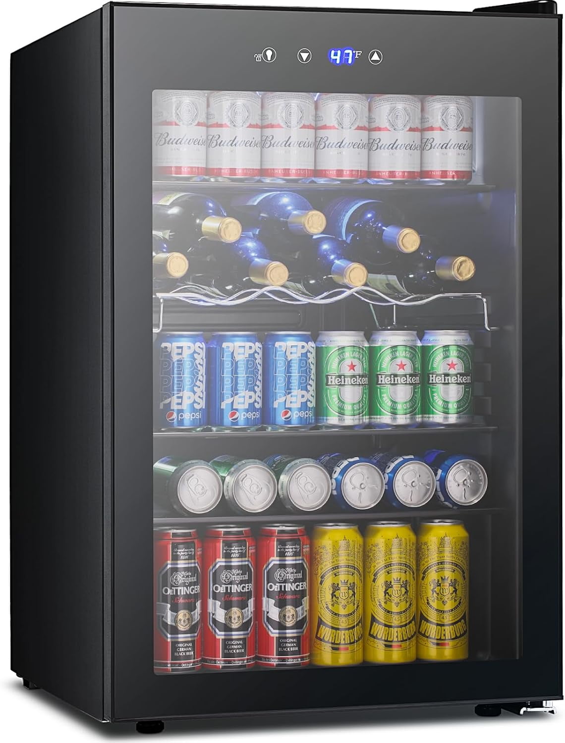 37 Bottle Wine Fridge,Freestanding 145 Can Beverage Refrigerator with ...