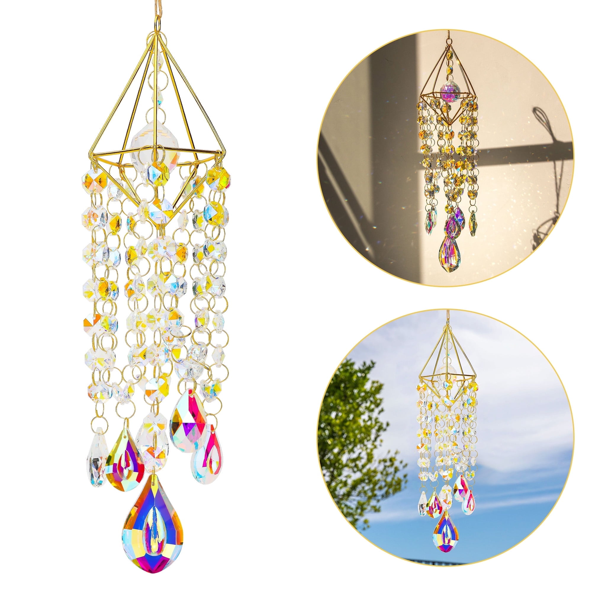 37'' Crystal Suncatchers Wind Chime, TSV Colorful Crystal Prisms Wind ...
