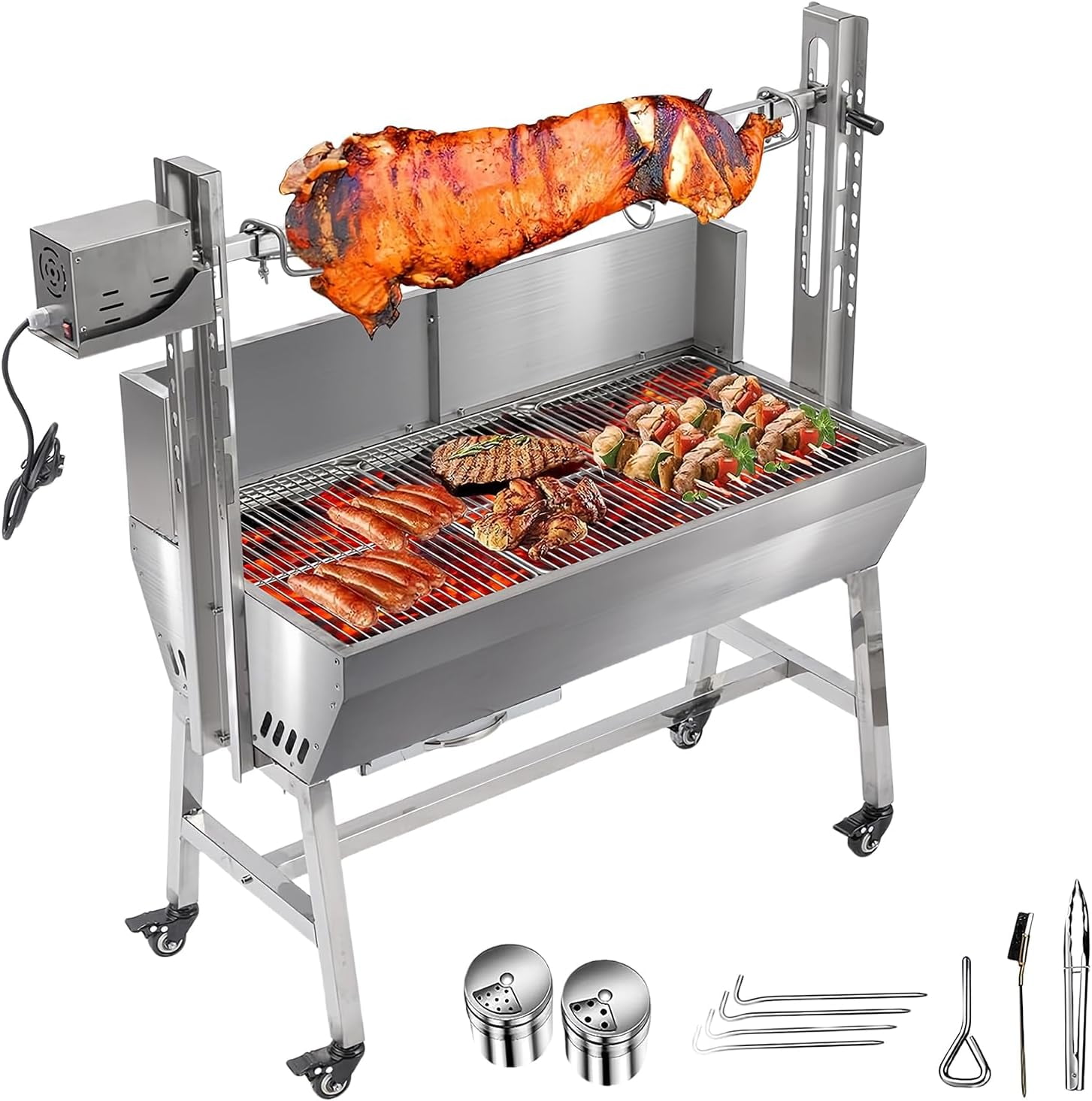 37" Electric Rotisserie Grill, Pig Lamb Spit Roaster Stand Rotisserie ...