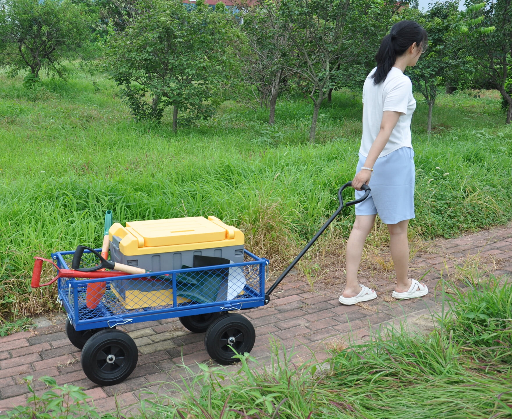 37" Garden Cart, Practical Metal Tool Cart with Removable Mesh Sides, 4 ...