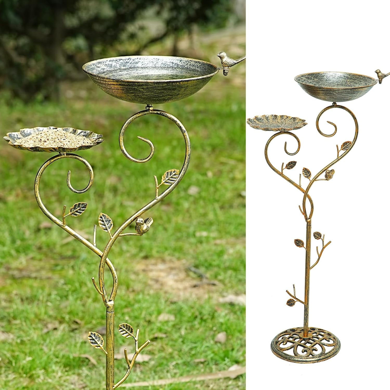 37" H Cast Iron Pedestal Bird Bath, 2 in1 Bird Baths for Outdoors/Metal ...