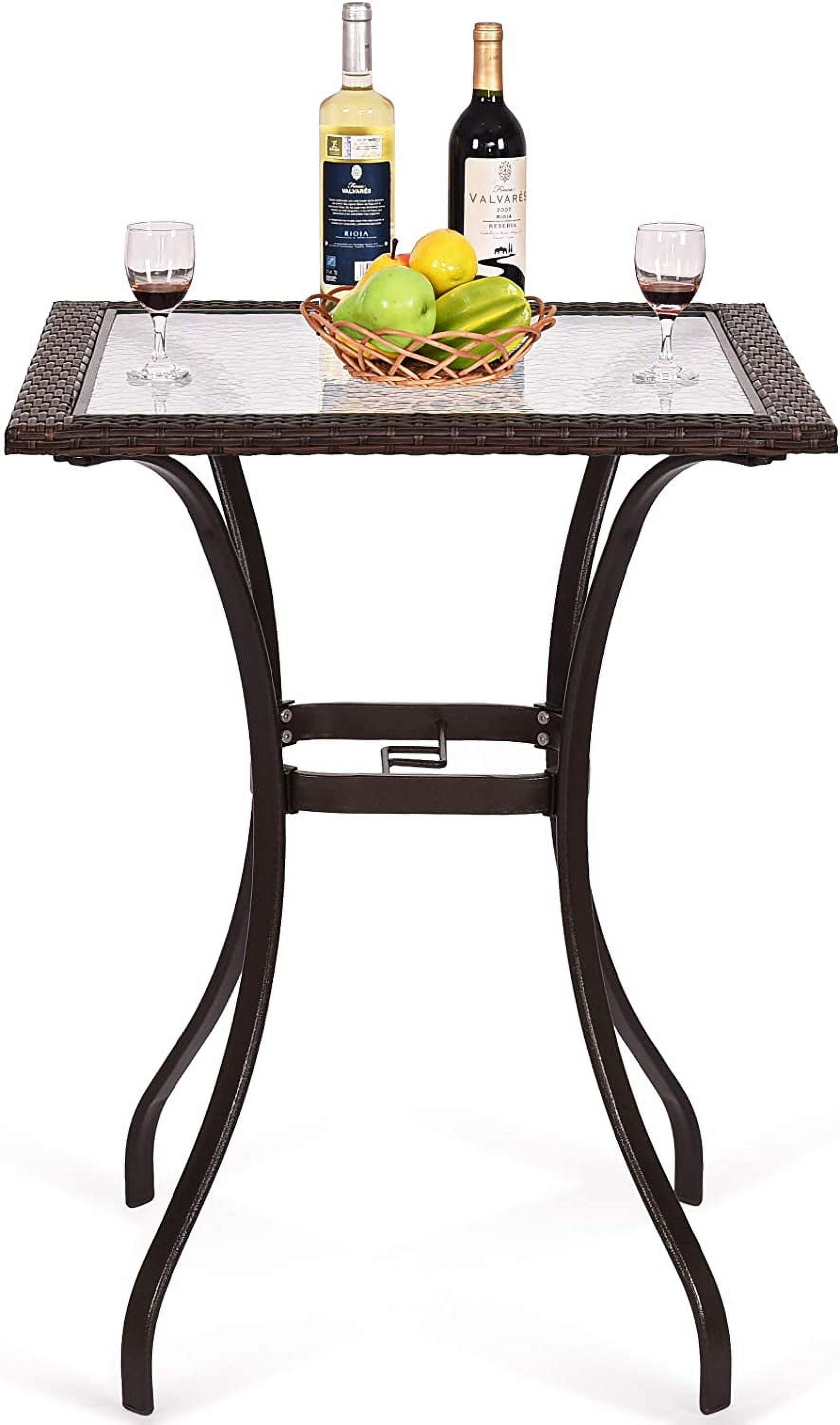37” Height Bistro Table with Umbrella Hole, Tempered Glass Top & Wicker ...