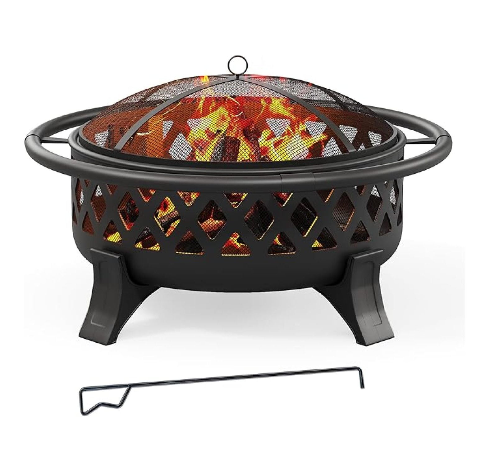 37 Inch Fire Pit Outdoor with Spark Screen & Stoker, Wood Burning ...