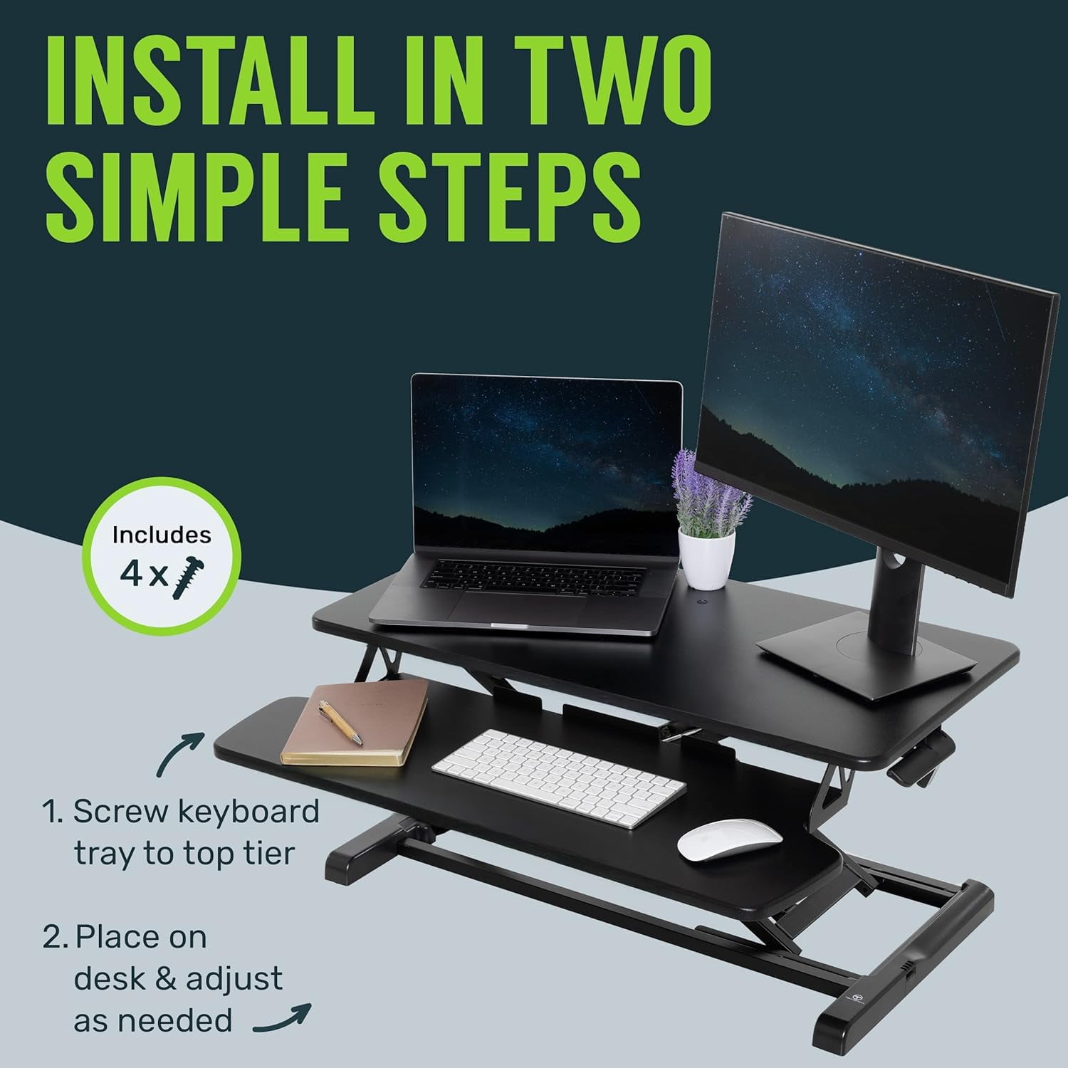 37 Inch Height Adjustable Desk Converter, MDF Wood Sit to Stand Riser ...