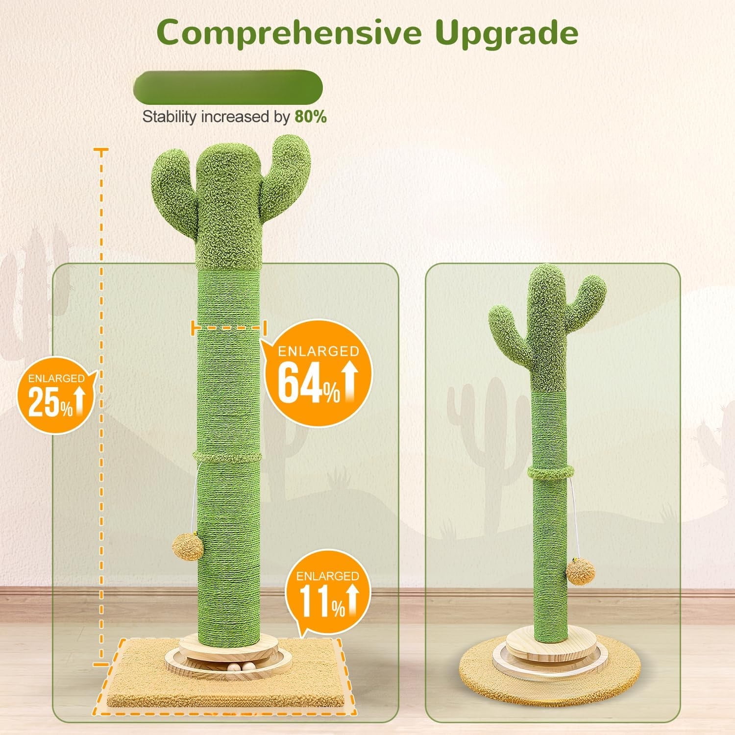 37-Inch Large Cat Scratcher, Extra Thick Cactus Sisal Scratching Post ...