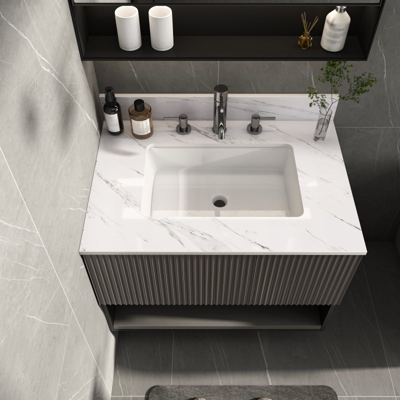 37 Inch Marble Vanity Top, White Vanity Top with 1 Pre-drilled Faucet ...