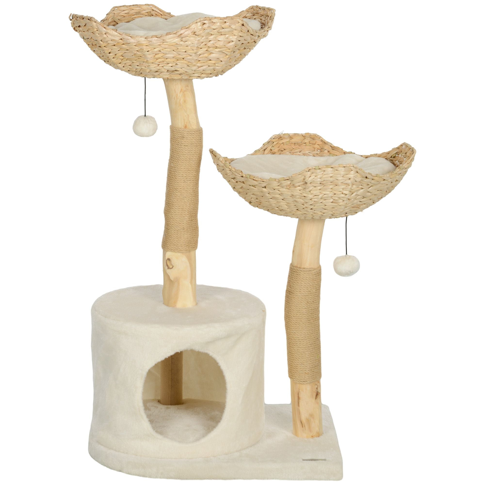 37 Inch Modern Cat Tree with Wooden Scratching Posts, Cat Condo, Plush ...