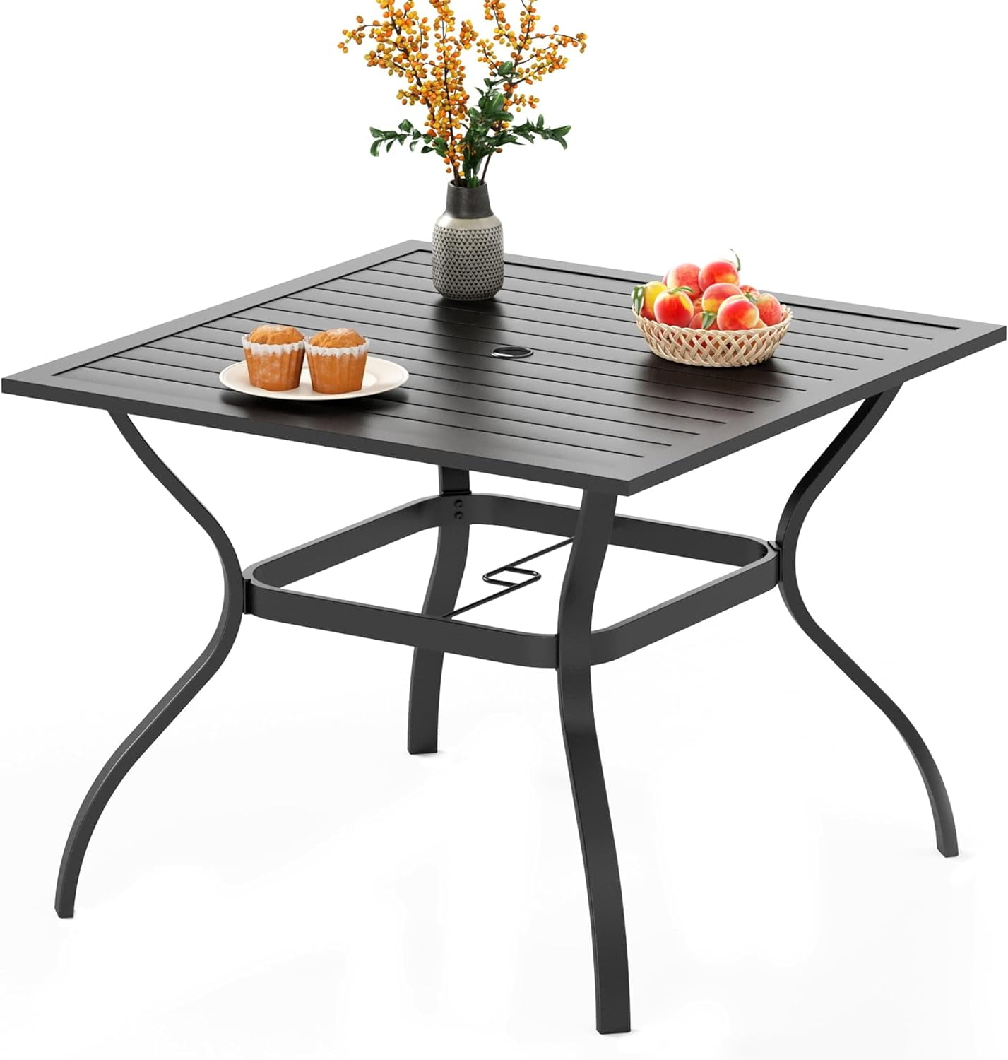 37 Inch Outdoor Dining Table Metal Steel Slat Square Patio Dining Table ...