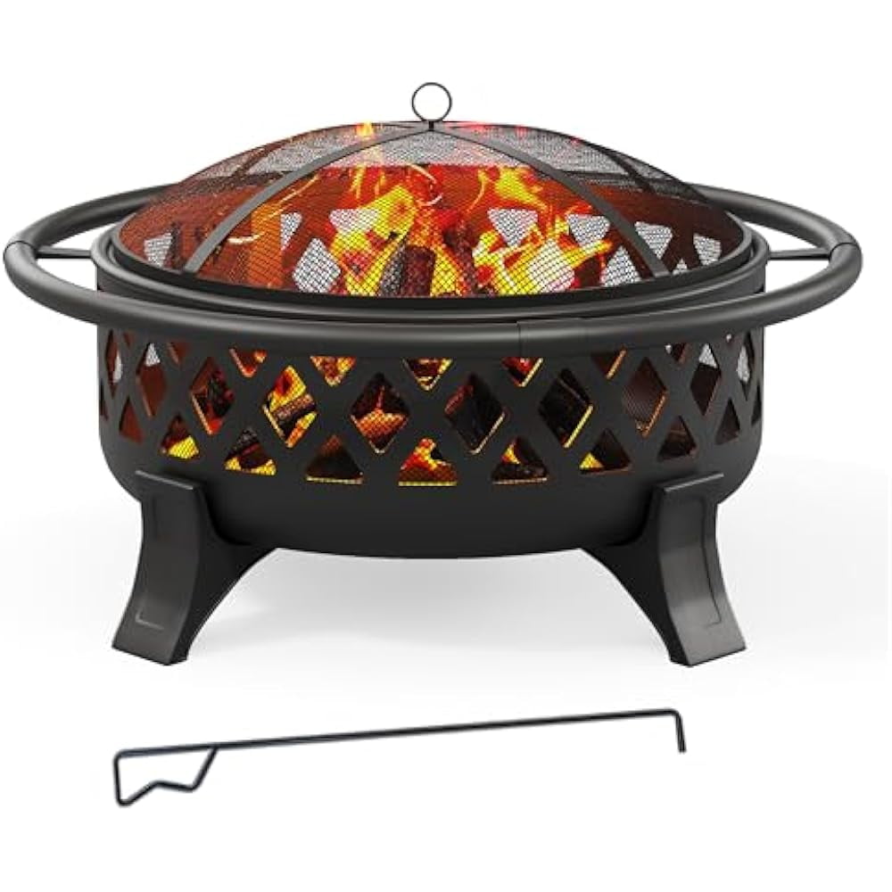 37 Inch Outdoor Fire Pit with Stoker Tool, Firepits for Outside with ...