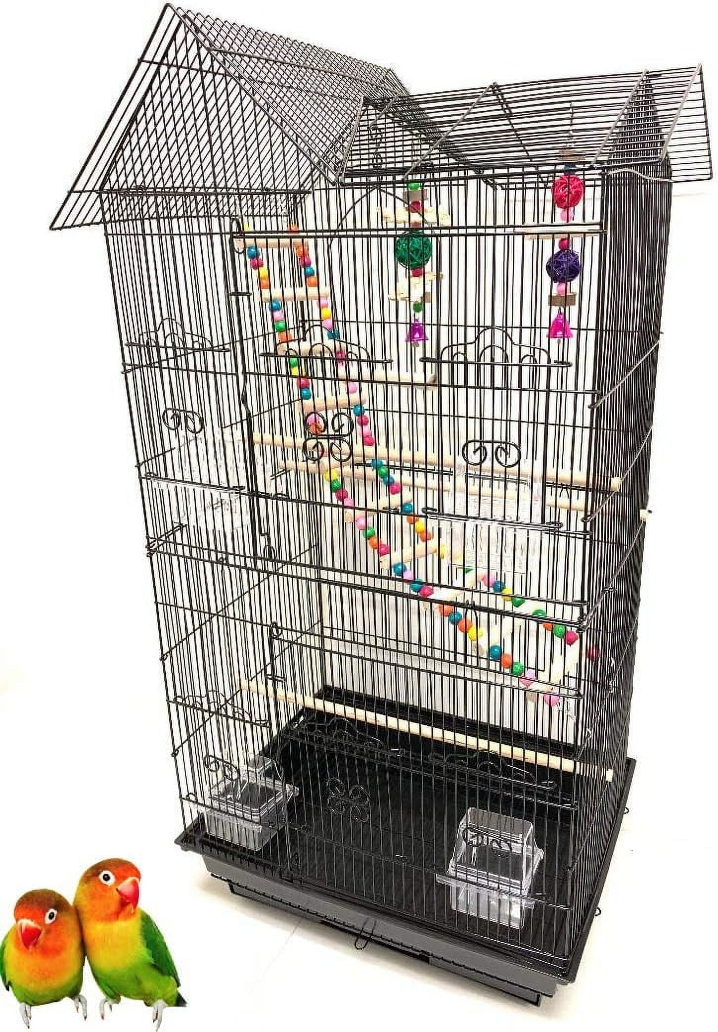 37-Inch Portable Double Roof Top Hanging Flight Bird Cage with Playing ...