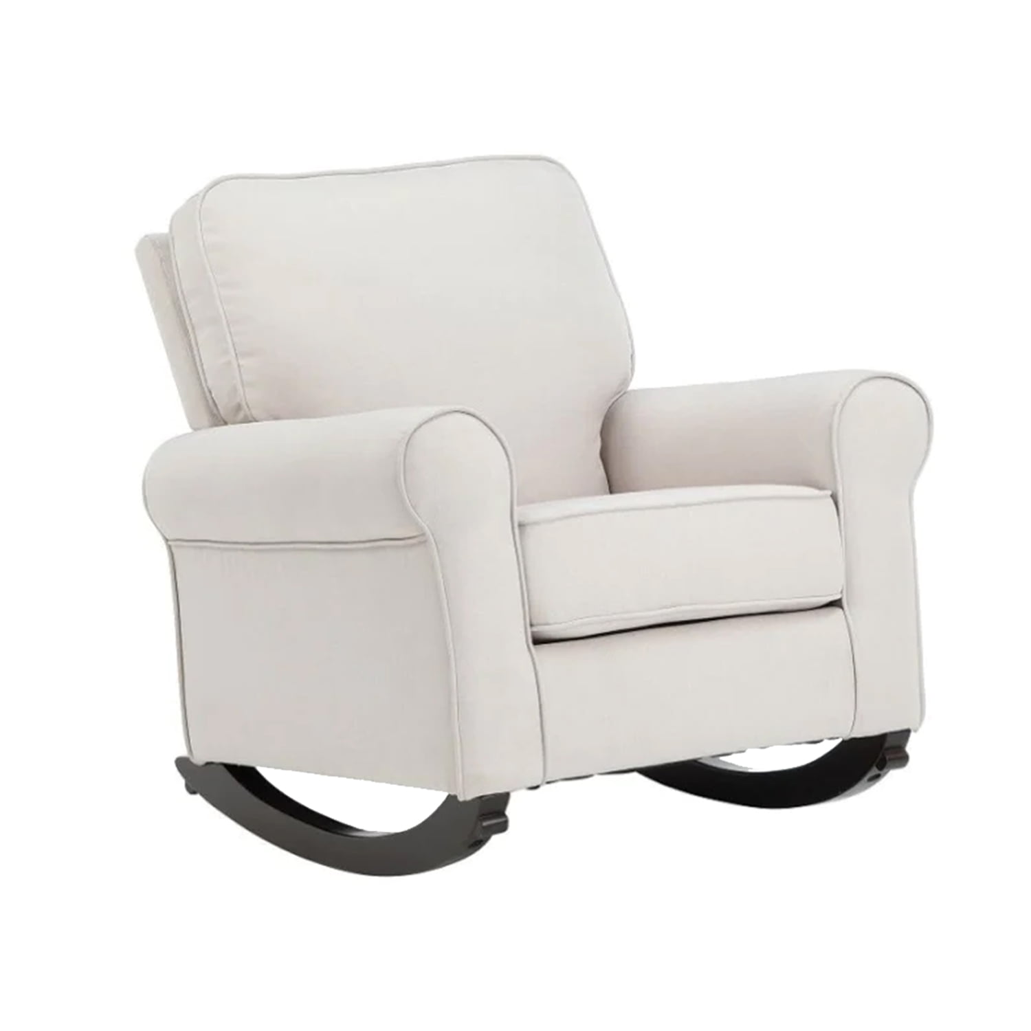 37 Inch Rocking Chair Pocket Coil Seat Wood Frame Soft Beige Upholstery ...