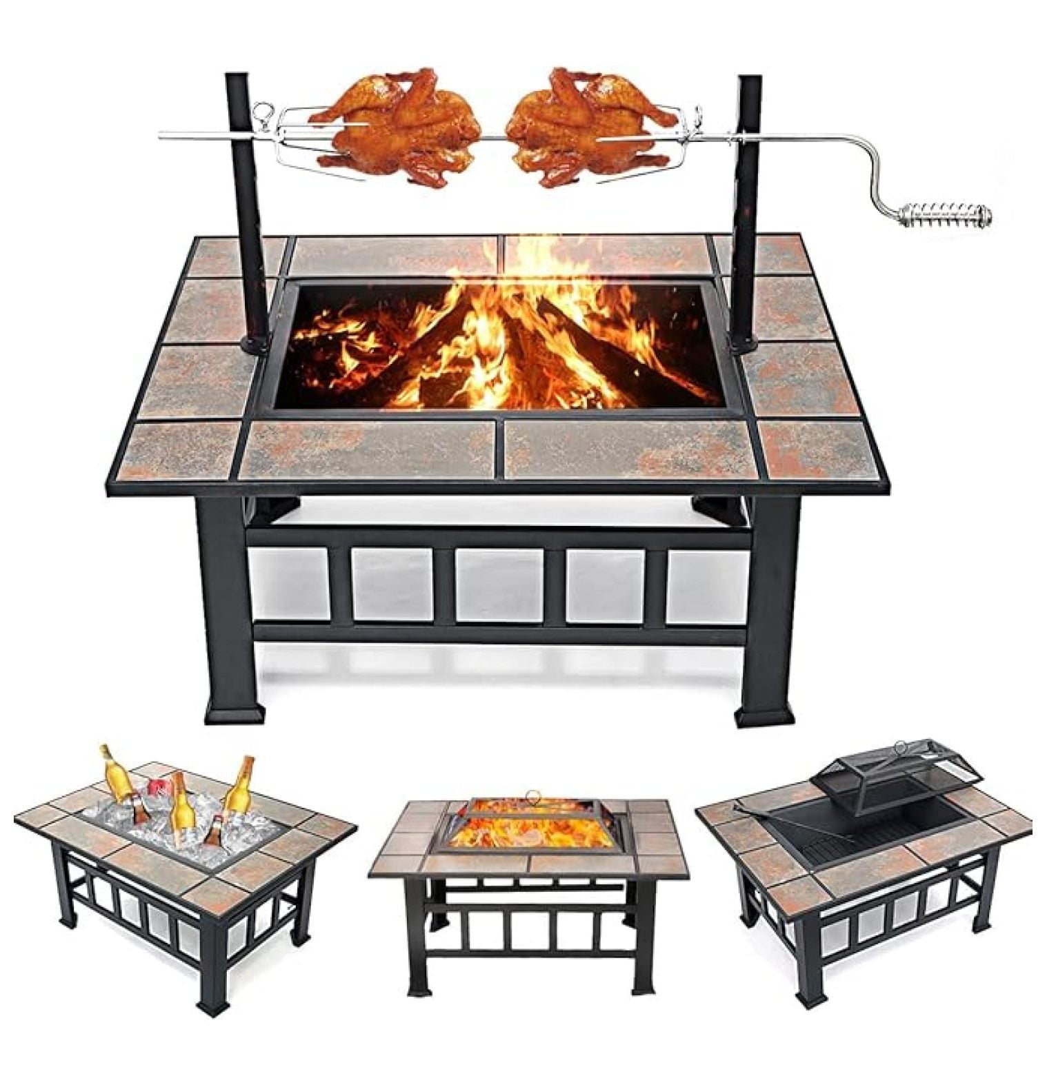 37 Inch Table with Grill for Outside Large Square Wood Burning firepit ...