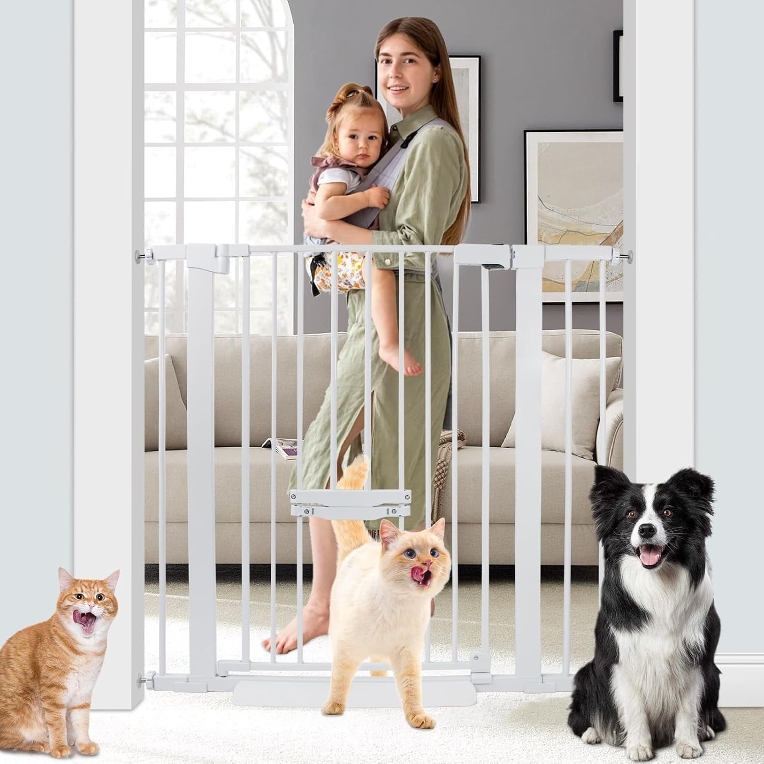 37 Inch Tall Baby Gate with Cat Door, Adjustable 29.55" and -40.55 ...