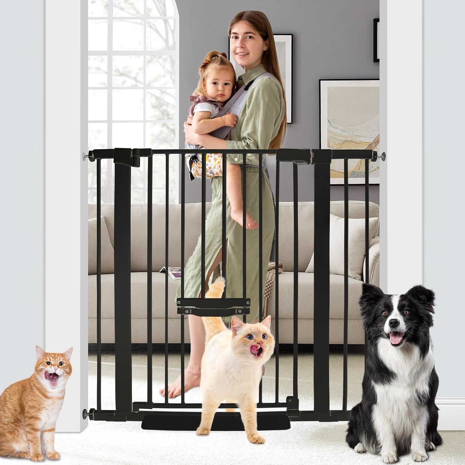 37 Inch Tall Baby Gate with Small Cat Door, Adjustable 29.5" and -40.55 ...
