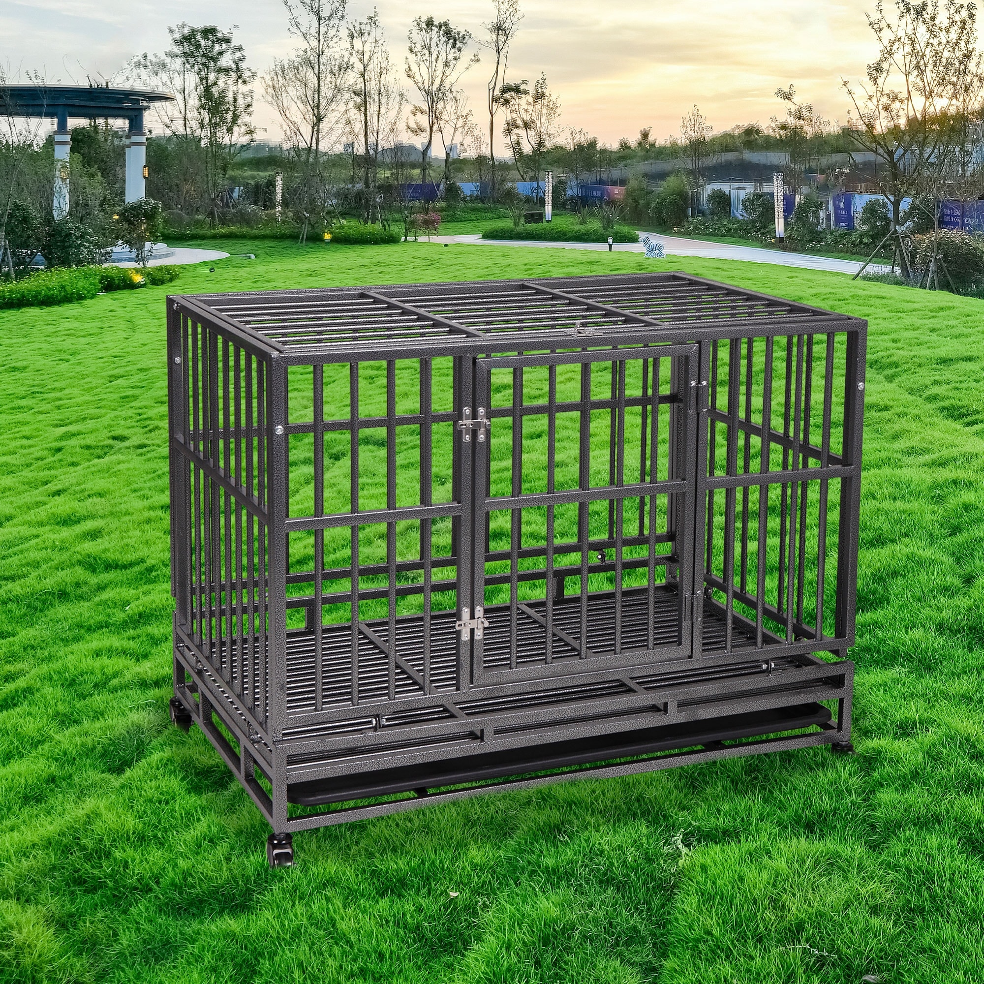 37"L Black Heavy Duty Metal Dog Cage with 4 Universal Wheels - Walmart.com