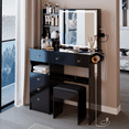 37" Left Drawer Desktop Vanity Table + Cushioned Stool, 2 AC+2 USB ...