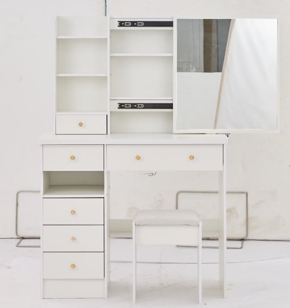 37" Middle Size Left Drawer Desktop Vanity Table + Cushioned Stool ...