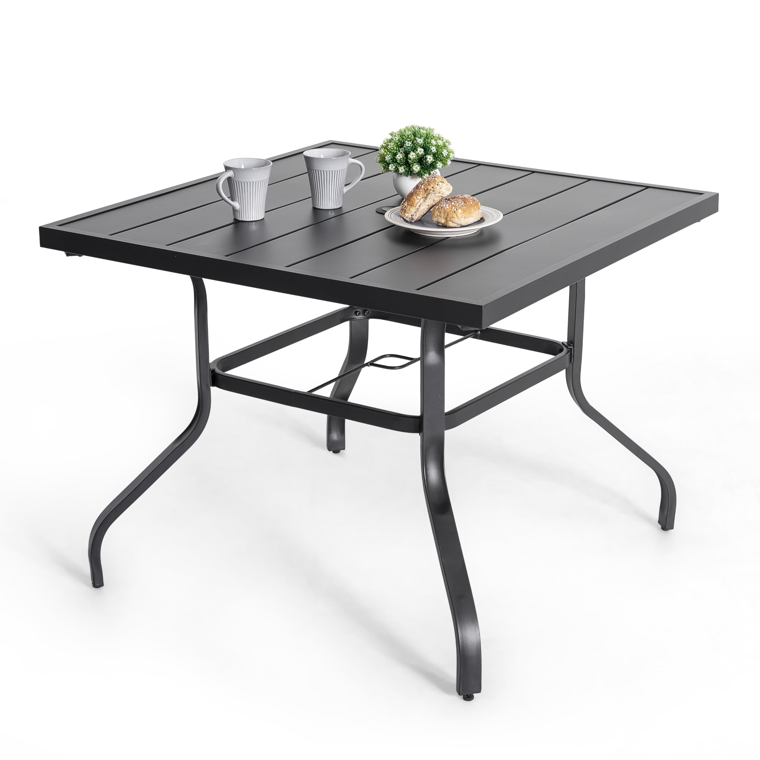 37" Outdoor Patio Table, Steel Slat Square Dining Table for 4 Person ...