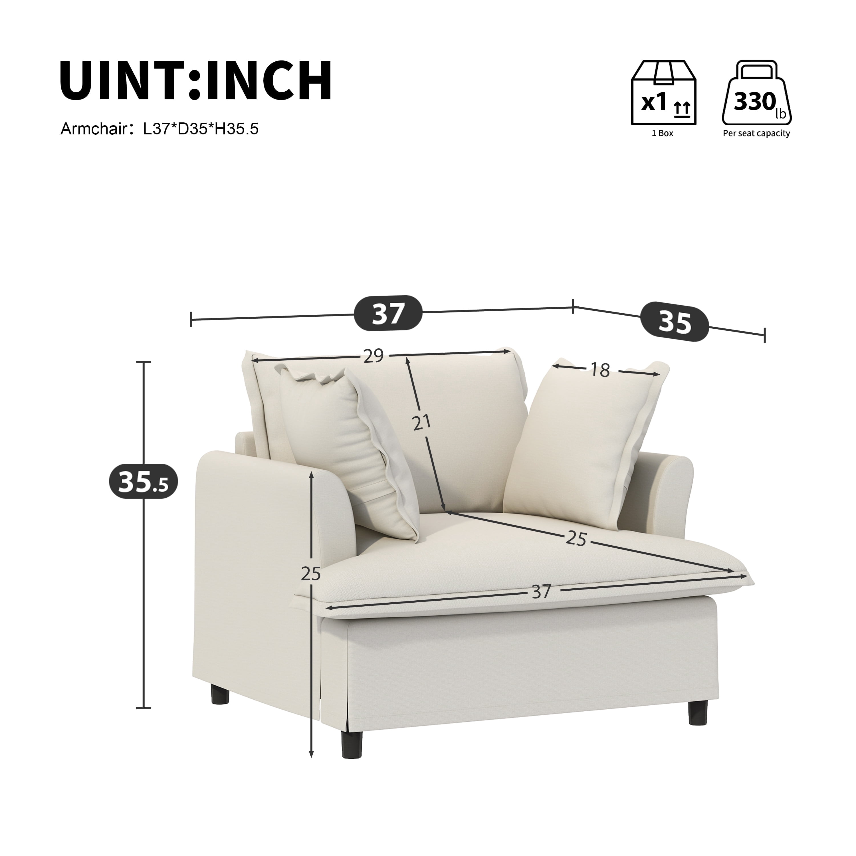 37" Oversized Single Seat Sofa Module for Modular Sectional Sofa,Wide ...