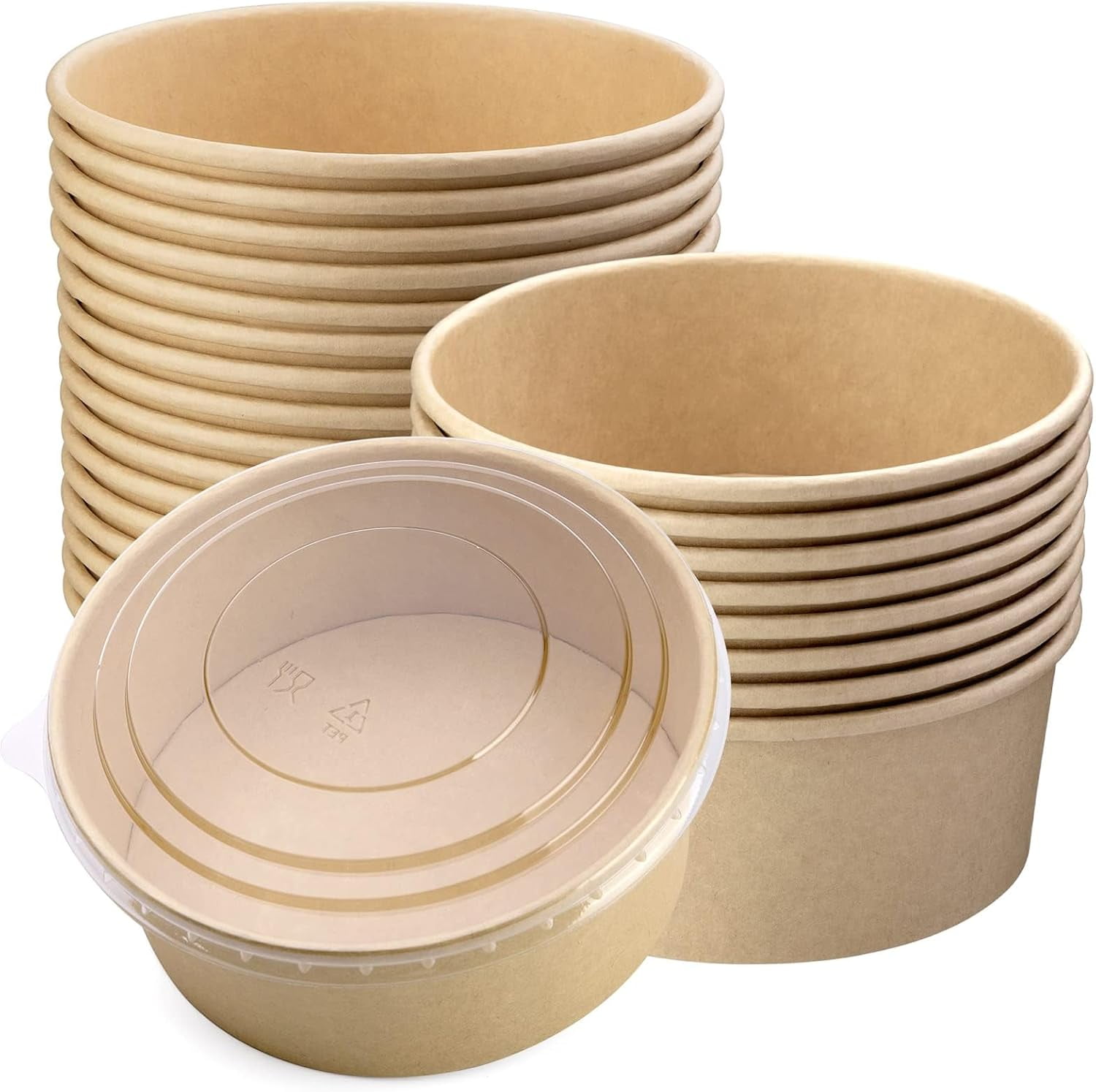 37 Oz 25 Pcs Disposable Paper Bowls with Lids, 1100 ML Disposable Salad ...