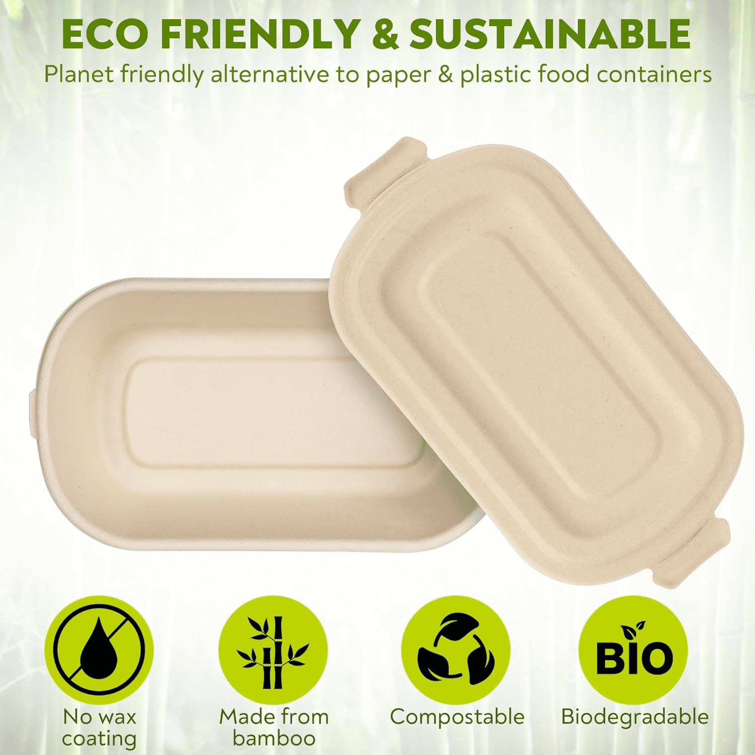 37 Oz Bamboo Disposable Food Containers, 50 Pack - Heavy Duty ...