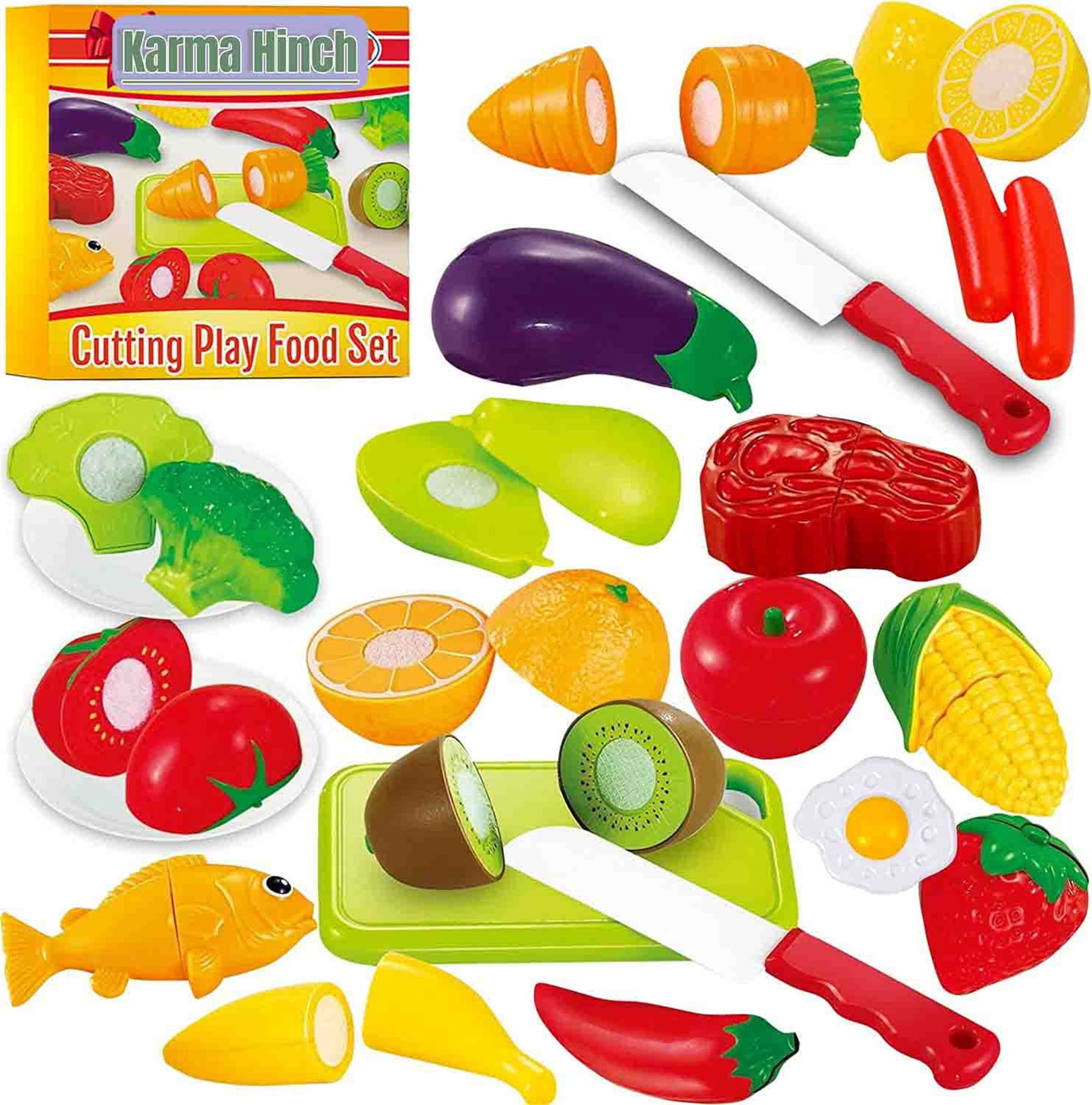 37 PCS Cutting Play Pretend Food for Kids, Cuttable Fruits and ...