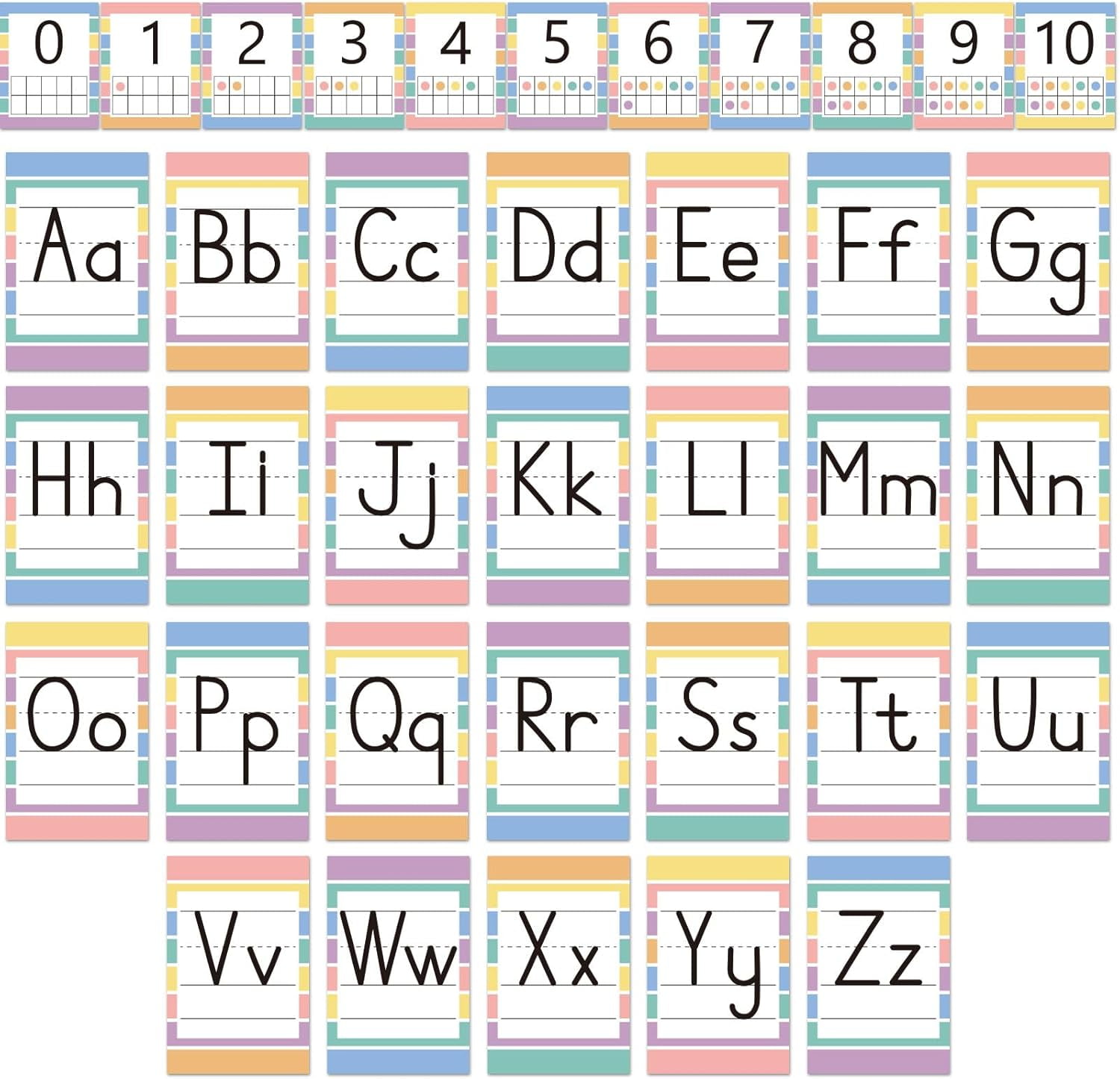37 PCS Pastel Colors Stripes Classroom Alphabet Number Educational ...