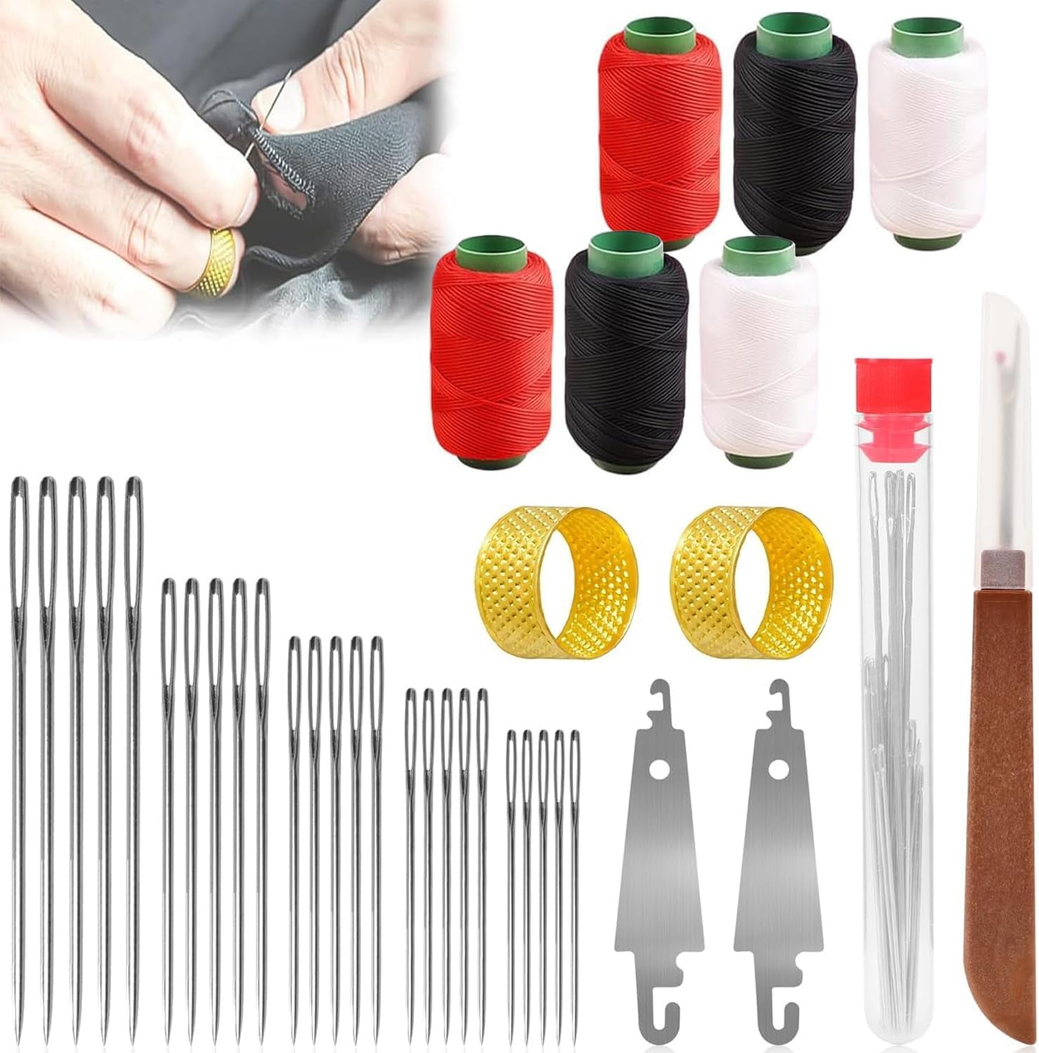 37 Pcs Big Eye Steel Sewing Needles Kit - Stainless Steel Needles for ...