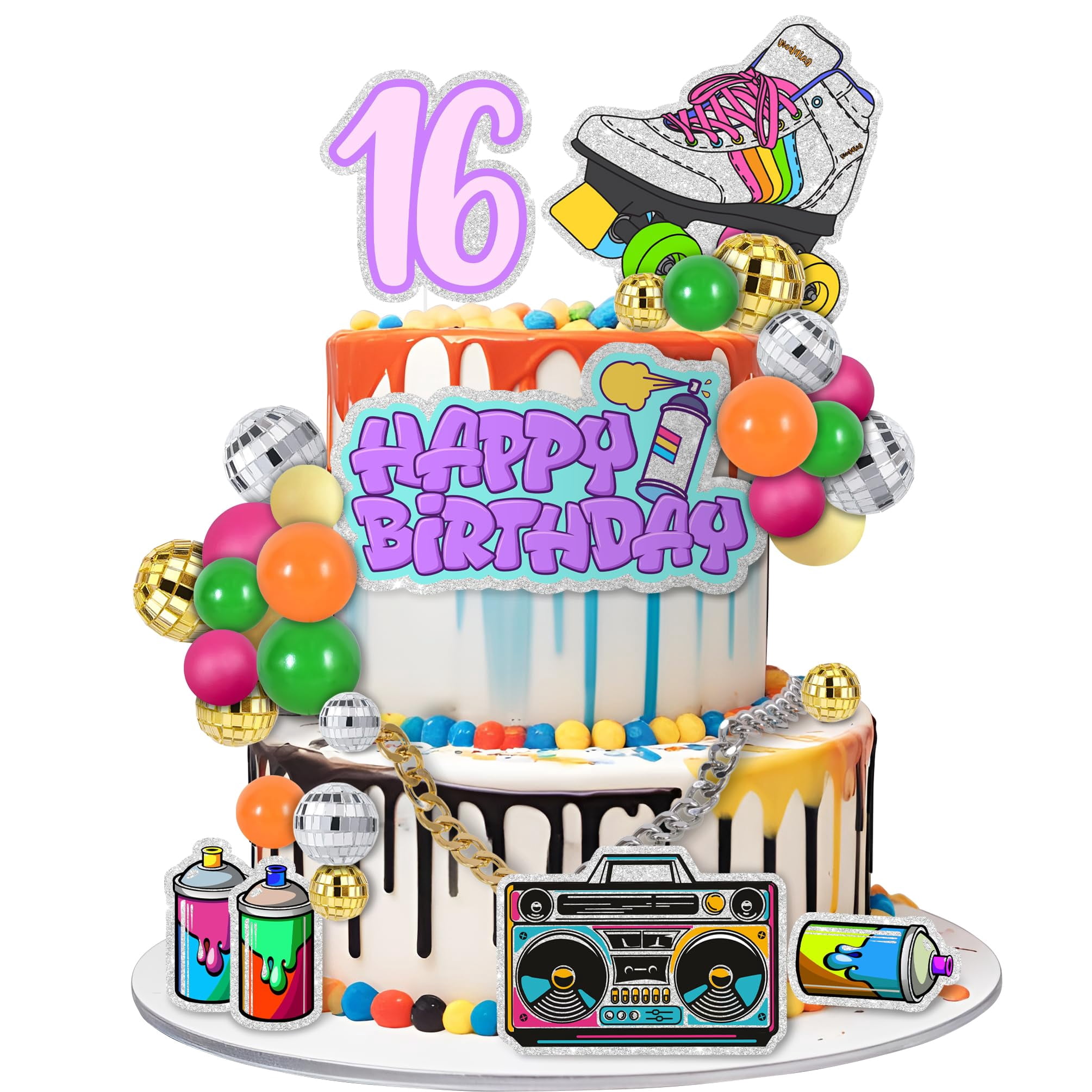 37 Pcs Hip Hop Happy 16th ITL1 Birthday Cake Topper Decor Rolling into ...