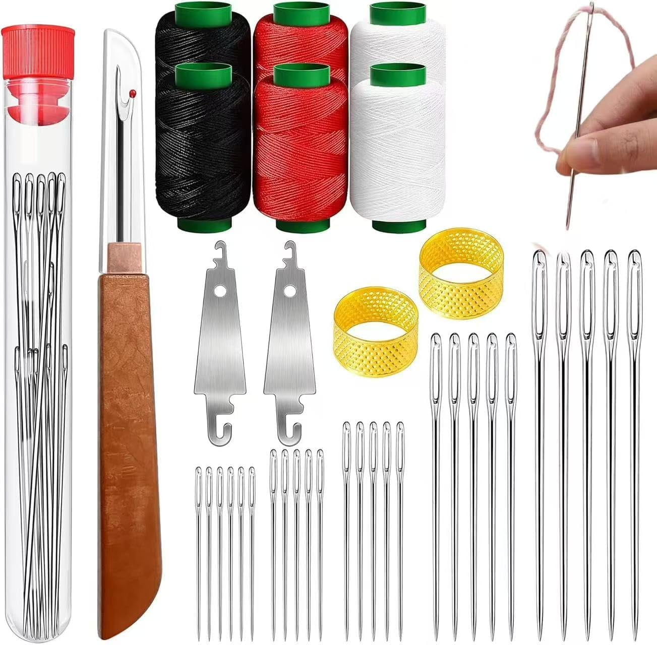 37 Pcs Sewing Tool Set，Threader and Needle Repair Kit，Big Eye Steel ...