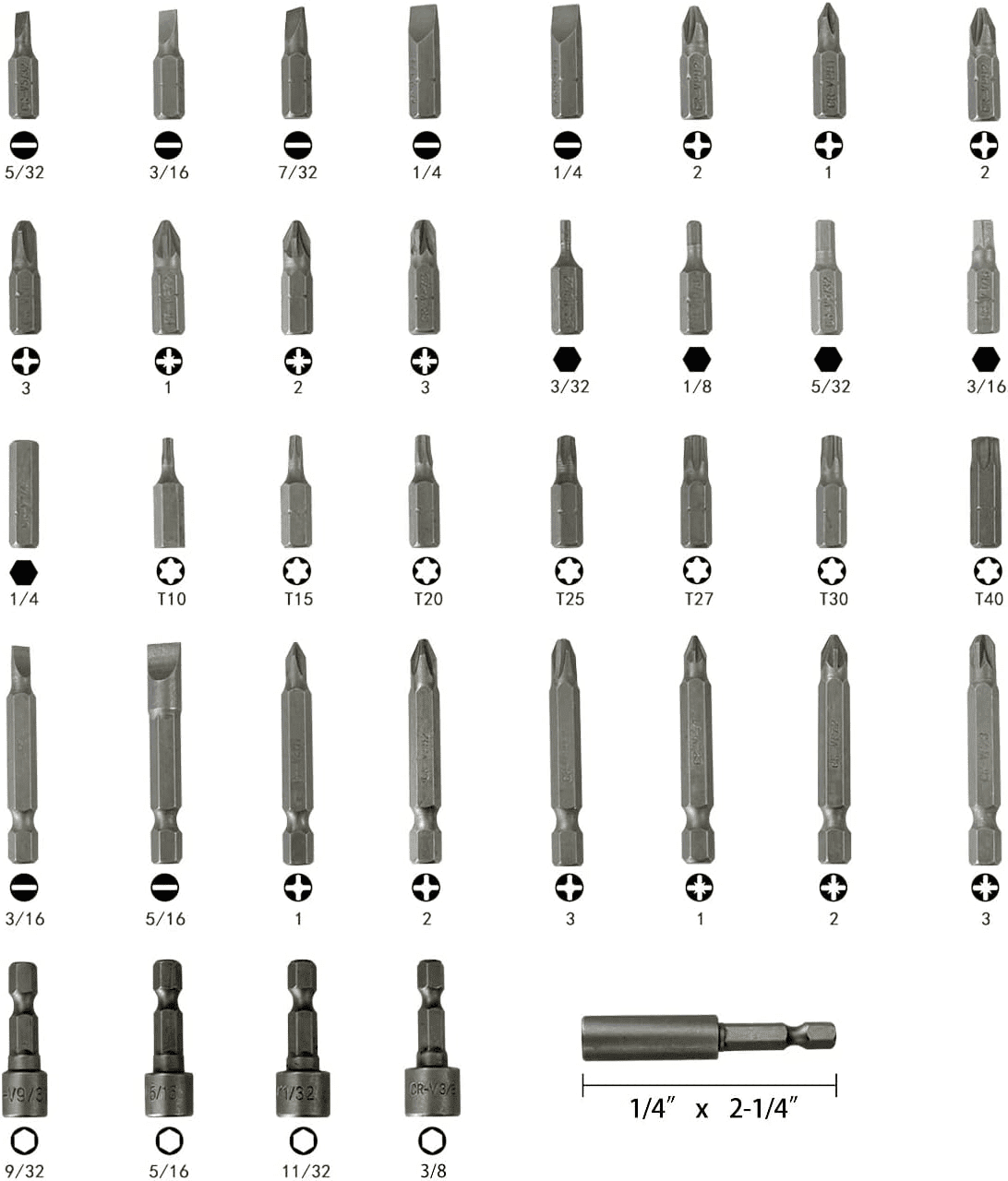 37-Piece Impact Screwdriver Bit Set, Magnetic Nut Driver & Torx Bits ...
