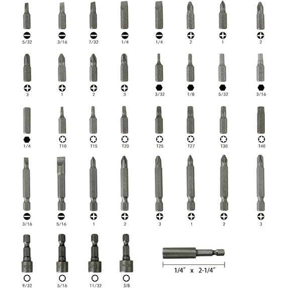 37-Piece Impact Screwdriver Bit Set, Magnetic Nut Driver & Torx Bits ...