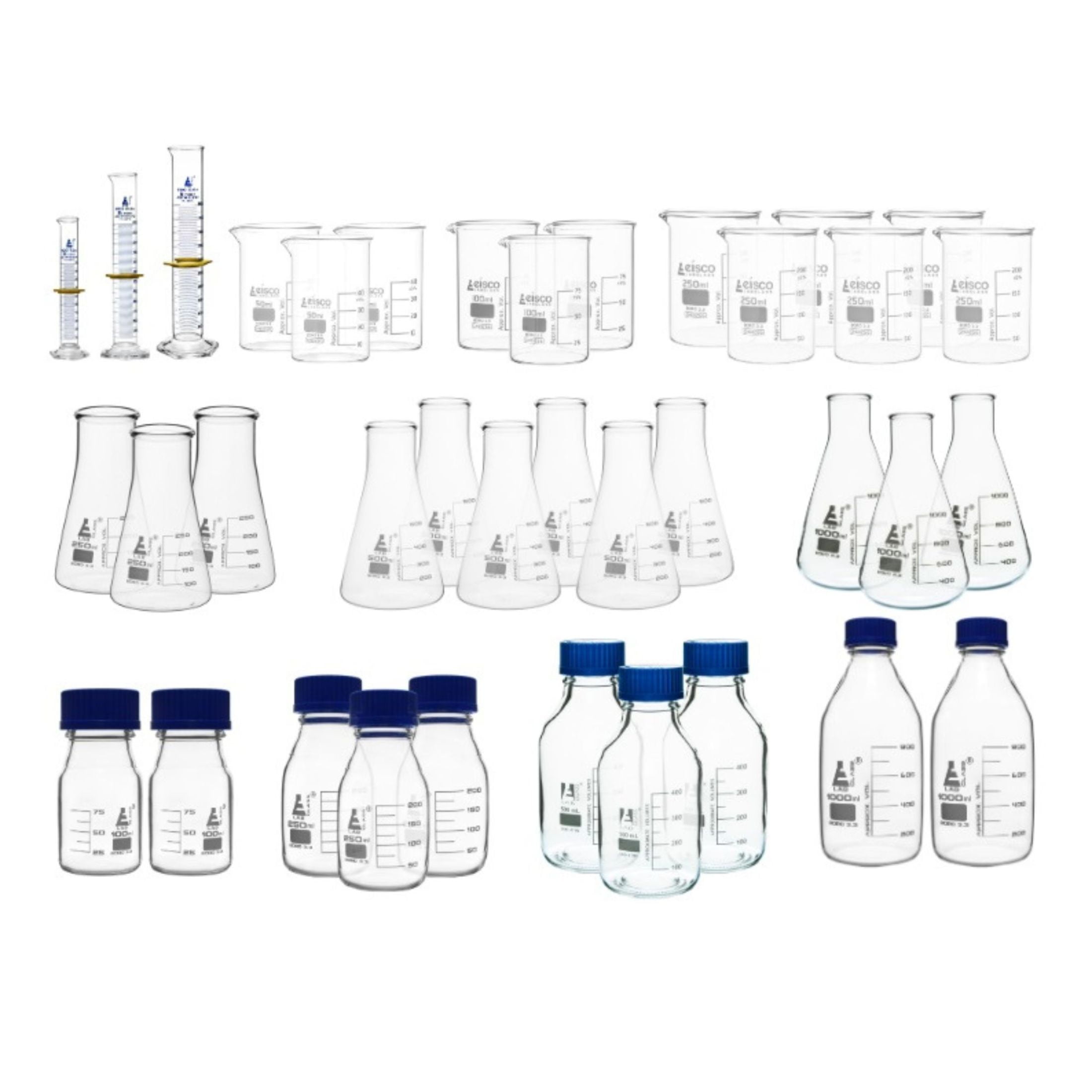 37 Piece Lab Starter Kit - Borosilicate Glass Beakers, Reagent Bottles ...