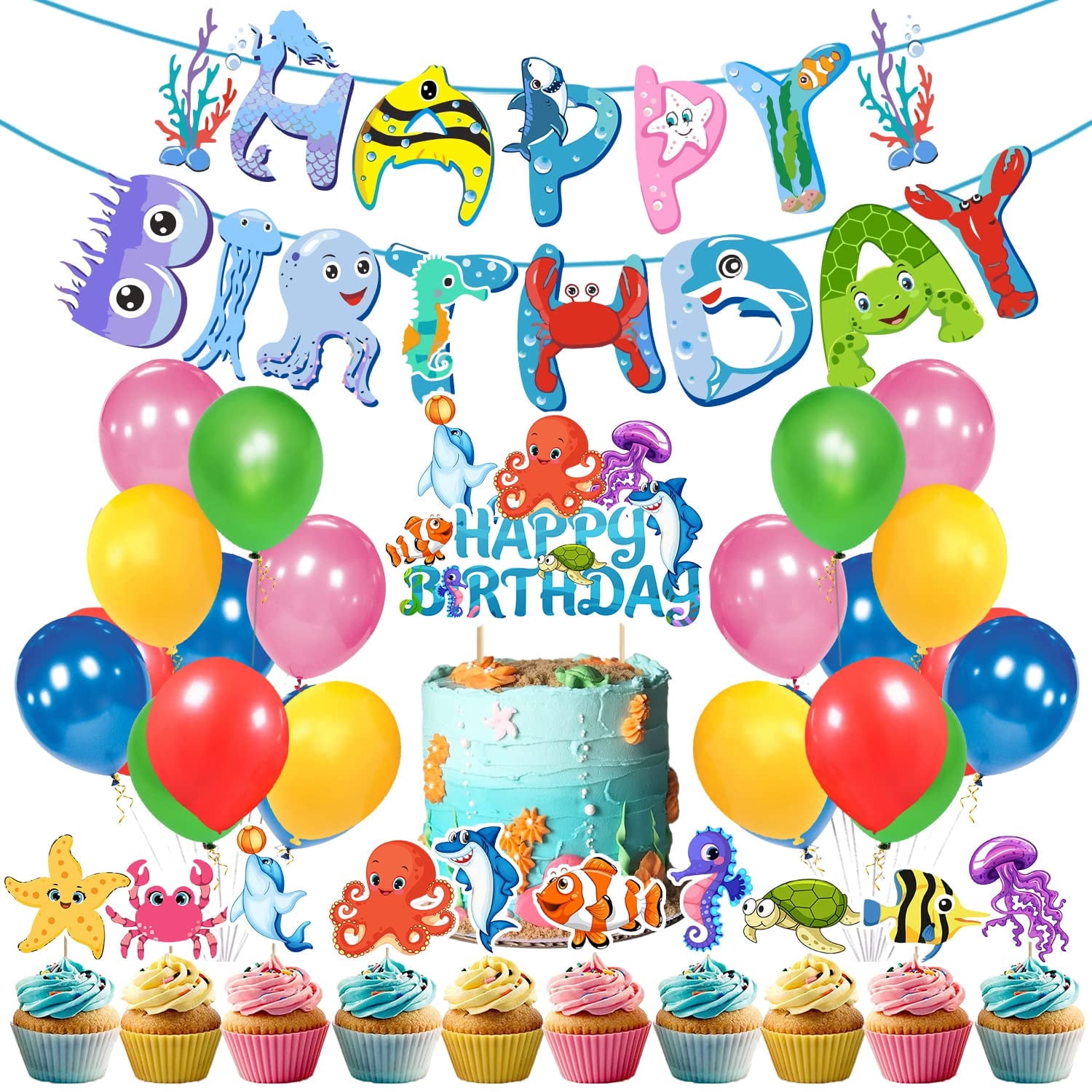 37 Piece Ocean Theme Party Decoration,Under The Sea Happy Birthday ...
