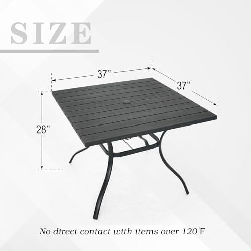 37" Plastic Top Square Patio Dining Table for 4 Person with Metal Steel ...
