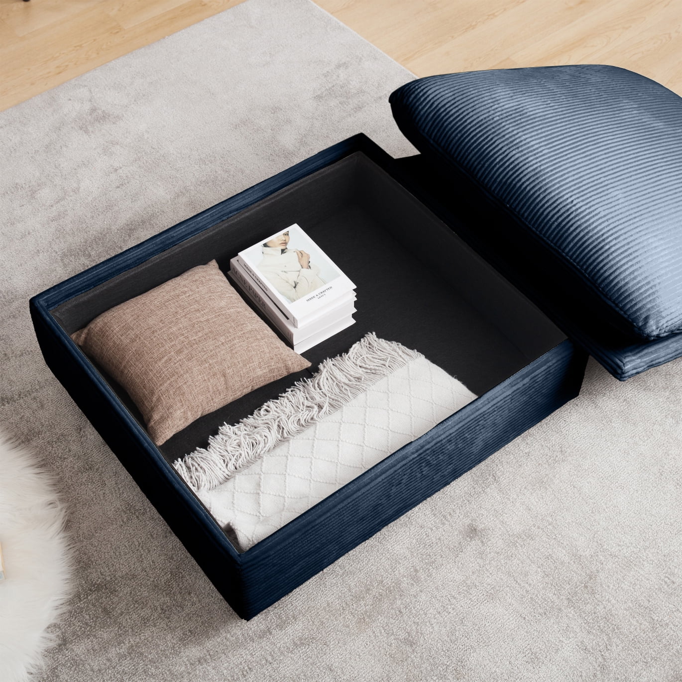 37" Rectangle Storage Ottoman,Corduroy Fabric Footrest with Hidden ...