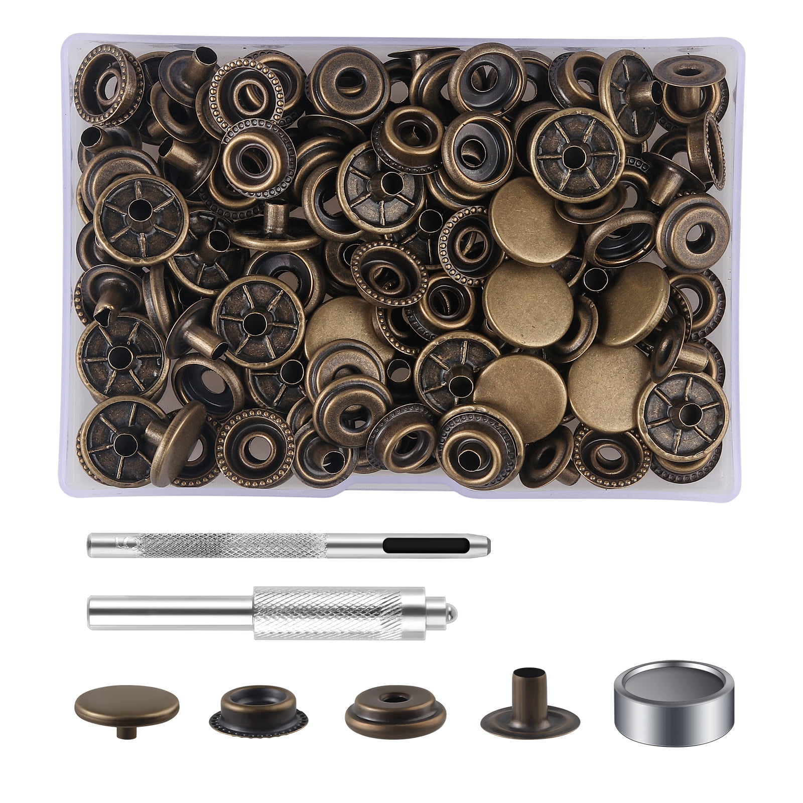 37 Sets Press Studs Cap Button, Stainless Steel Snap Fasteners Kit with ...