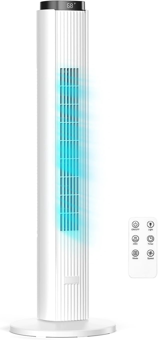 37" Tower Fan for Bedroom, 80? Oscillating Standing Floor Fan, 6 Speeds ...