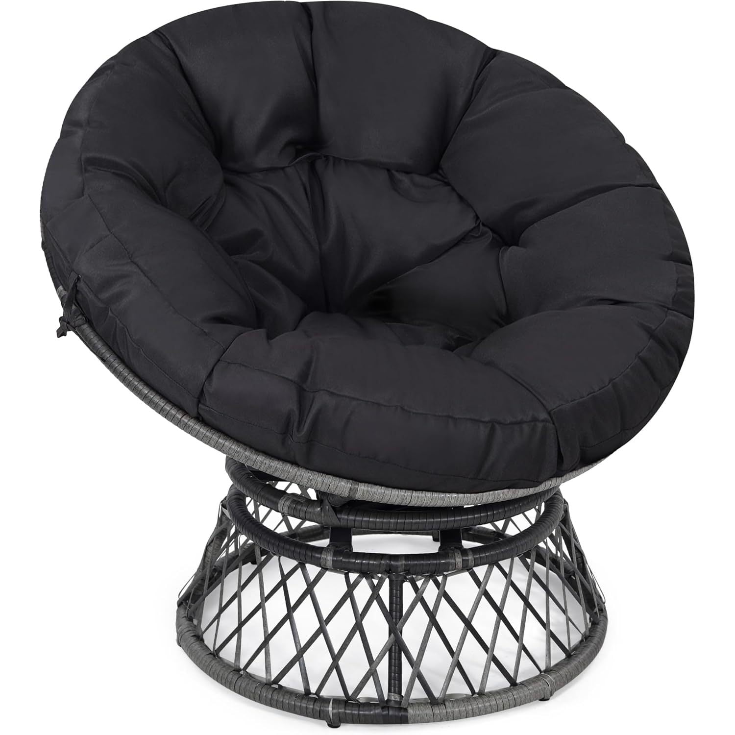 37" Wicker Papasan Circle Chair, 360° Swivel Living Room Chair, Indoor ...