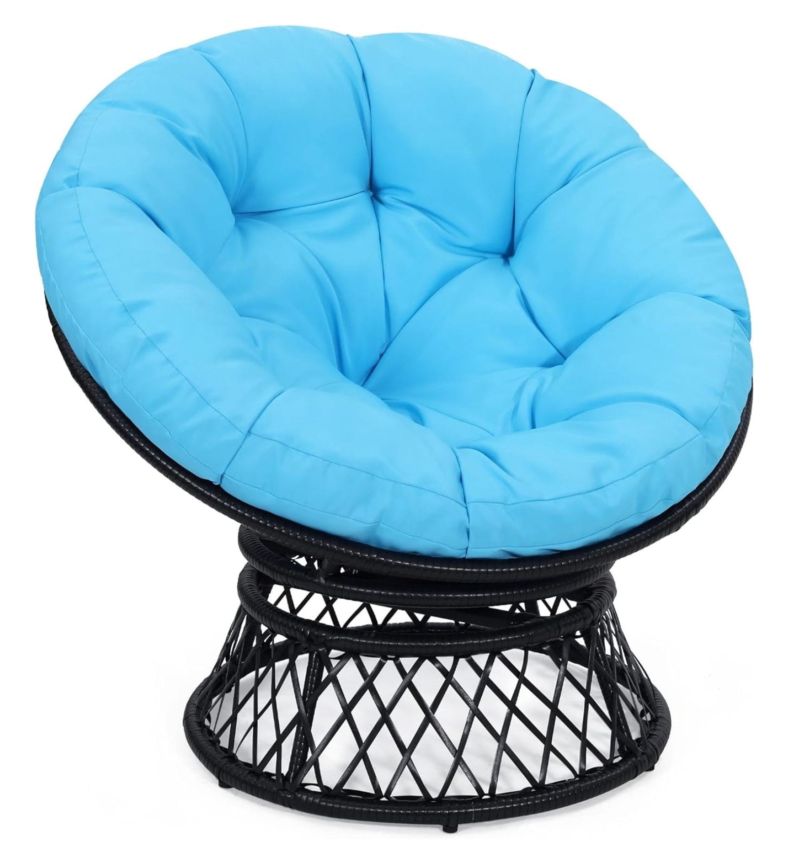 37" Wicker Papasan Circle Chair, 360° Swivel Living Room Chair, Indoor ...