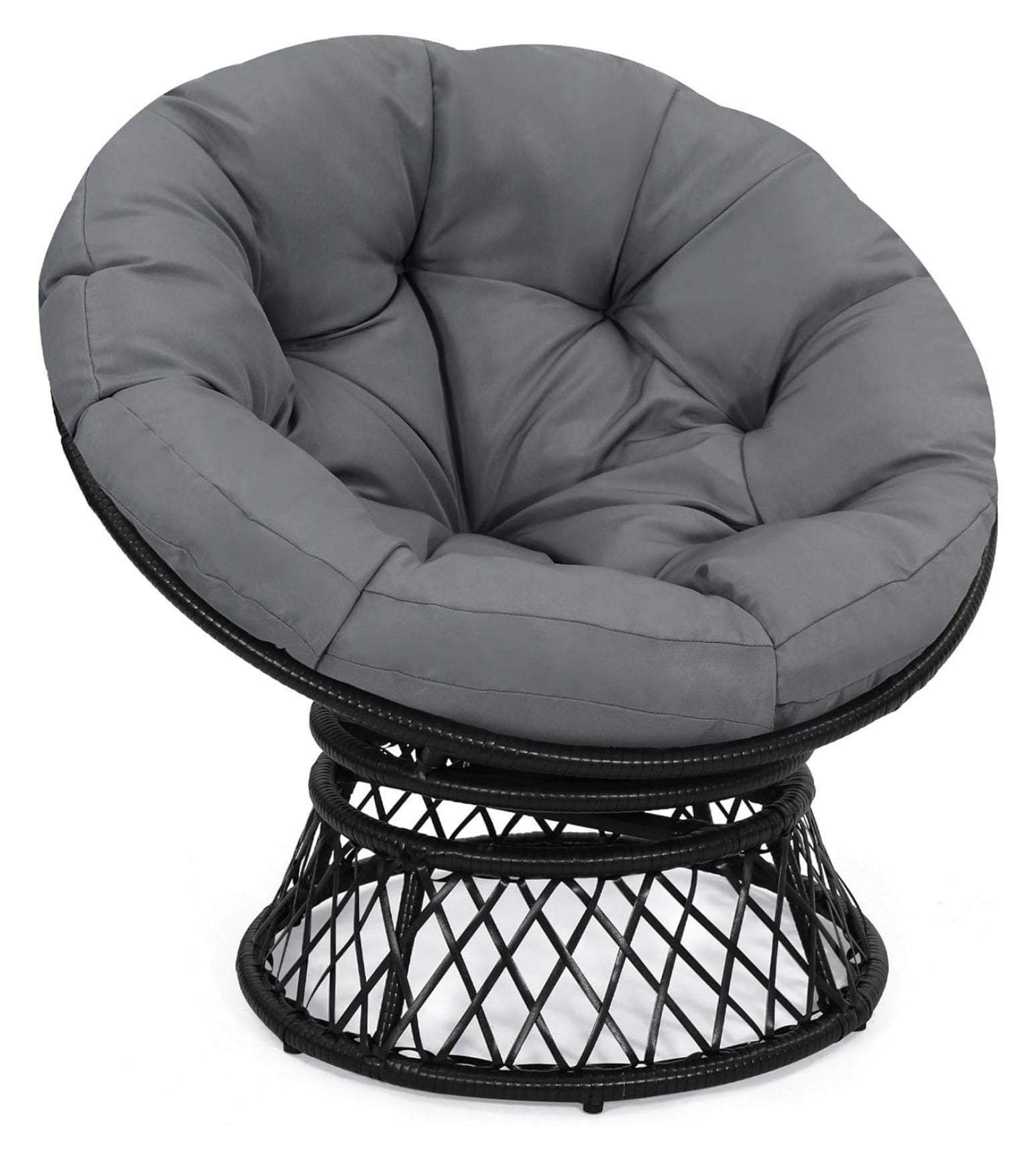 37" Wicker Papasan Circle Chair, 360° Swivel Living Room Chair, Indoor ...