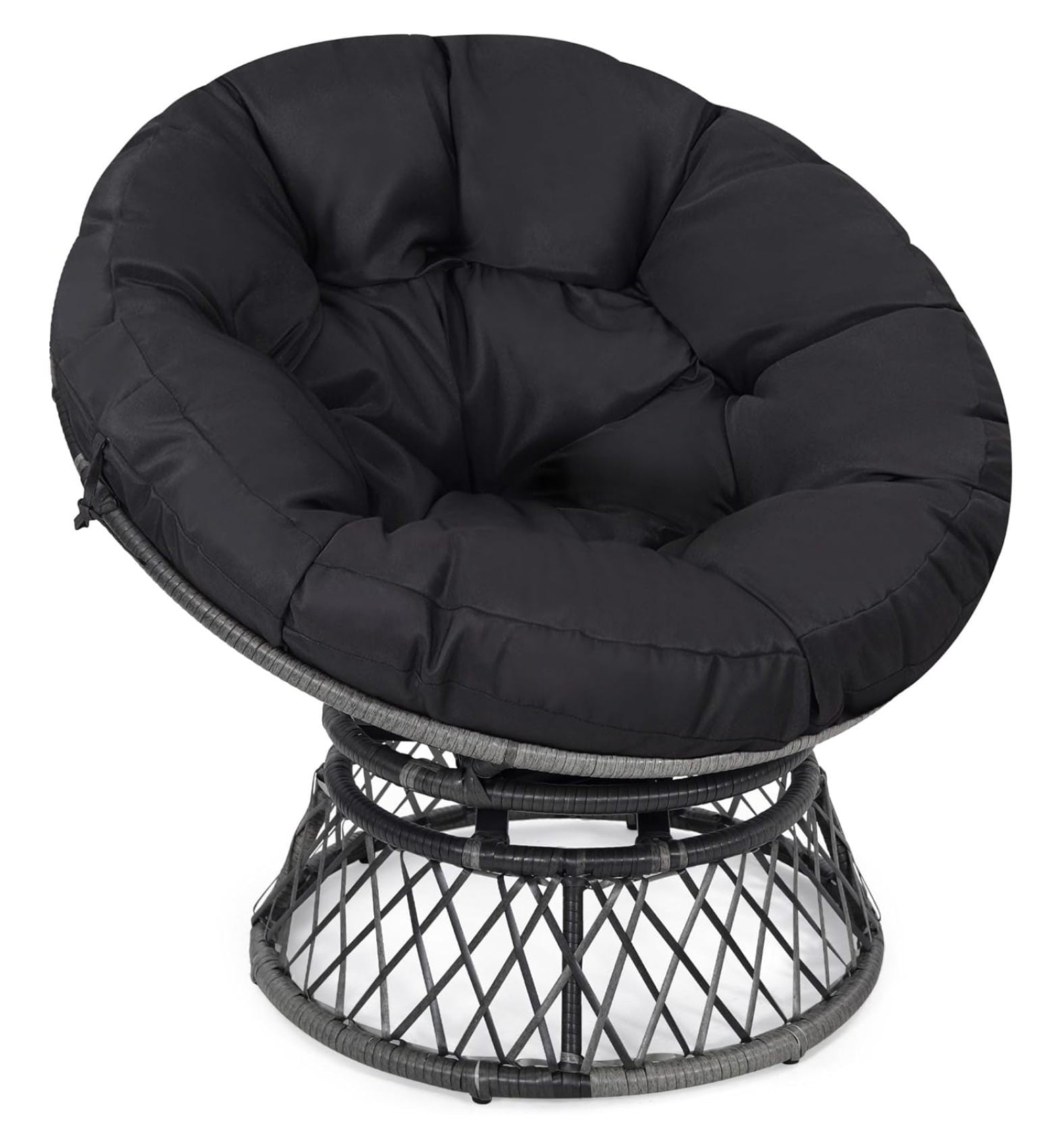 37" Wicker Papasan Circle Chair, 360° Swivel Living Room Chair, Indoor ...