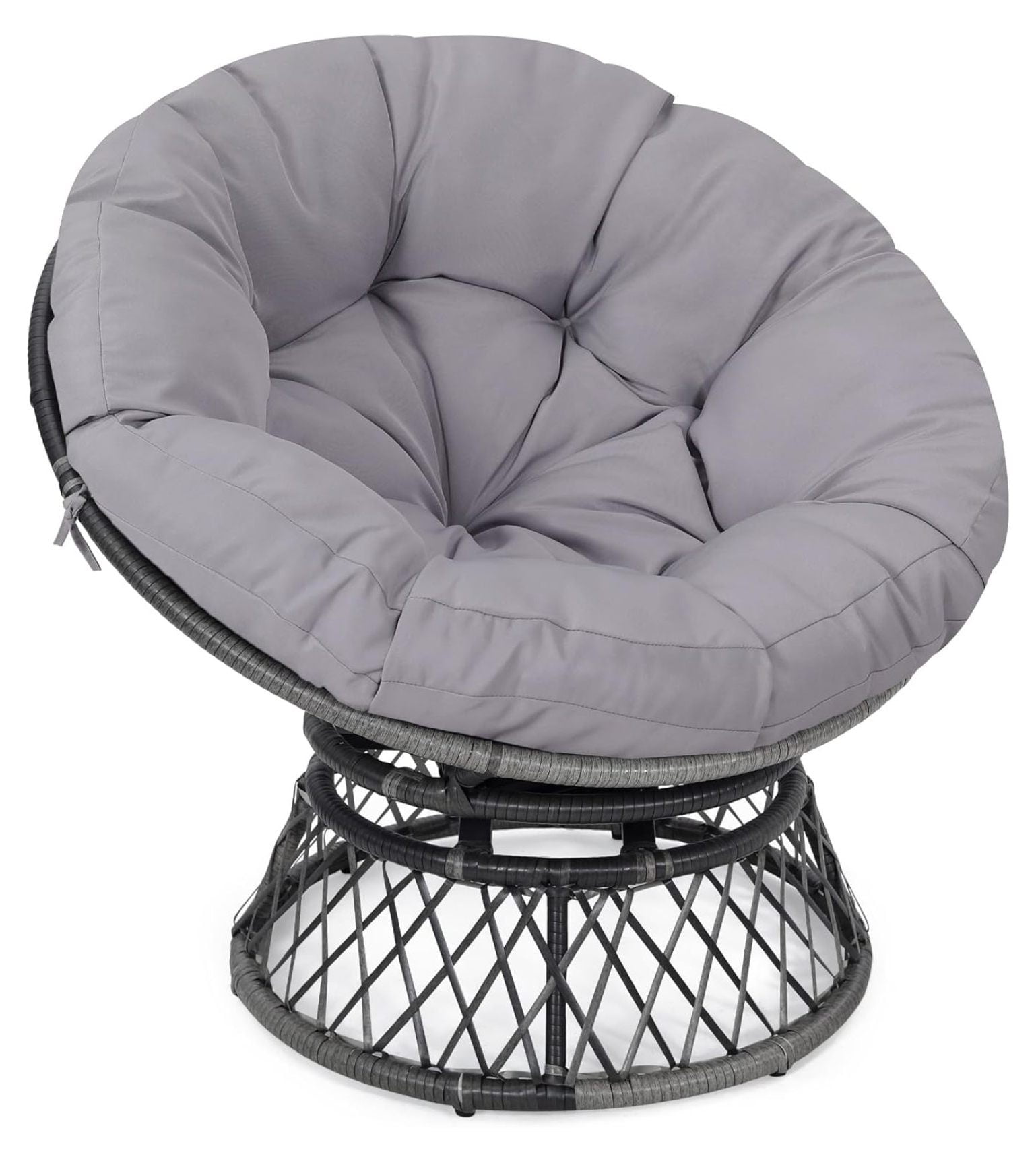 37" Wicker Papasan Circle Chair, 360° Swivel Living Room Chair, Indoor ...