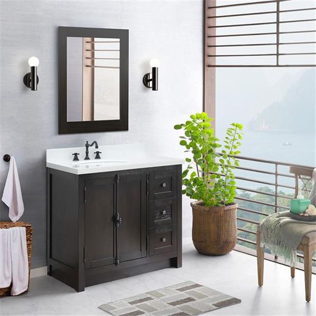 37 in. Single Oval Sink Vanity with Quartz Top, Brown Ash & White ...
