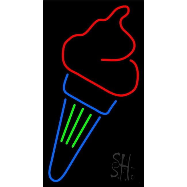 37 x 20 in. Fancy Ice Cream Cone Neon Sign - Blue, Red & Green ...