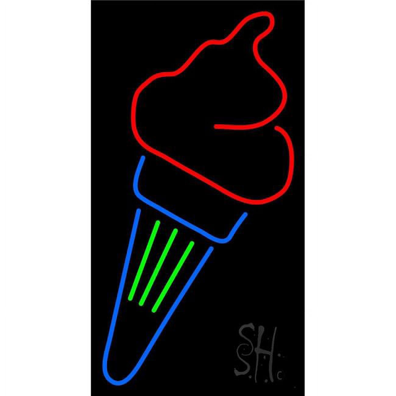 37 x 20 in. Fancy Ice Cream Cone Neon Sign - Blue, Red & Green ...