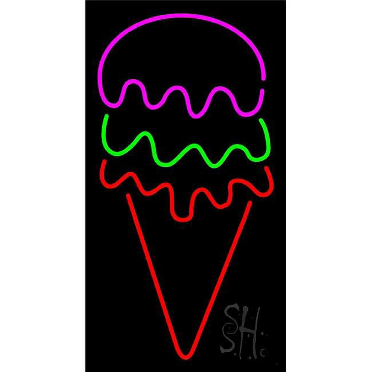 37 x 20 in. Red Green Ice Cream Cone Neon Sign - Pink, Green & Red ...