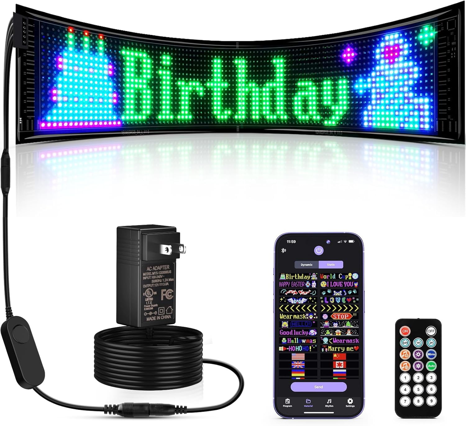 37"x8" Programmable Scrolling Sign with Remote, 12V Huge Bright ...