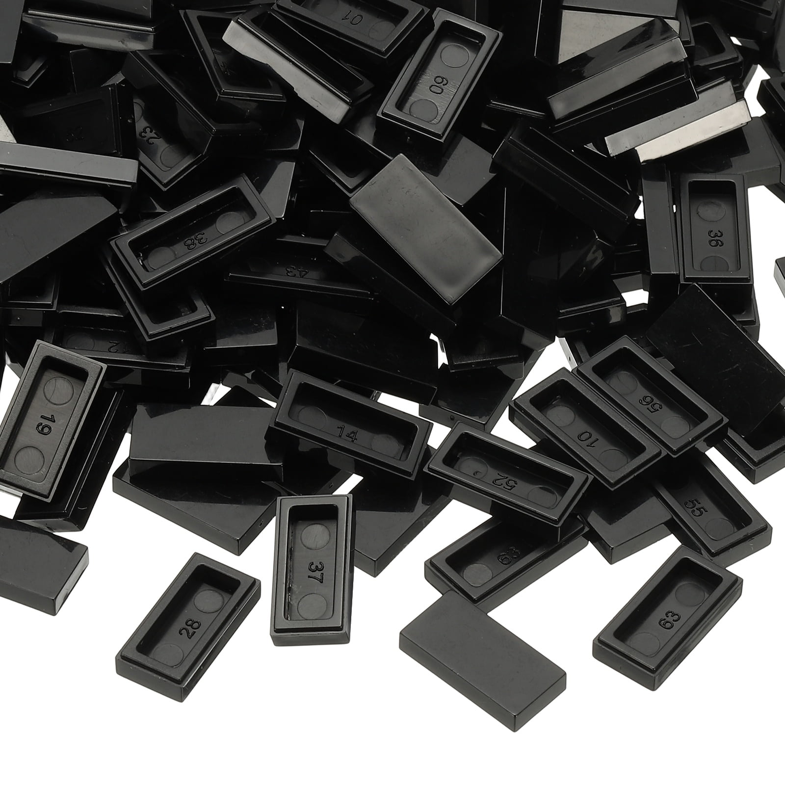 370 Pcs Flat Blocks Bulk, 1x2 Square Black Classic Tiles Smooth Surface ...