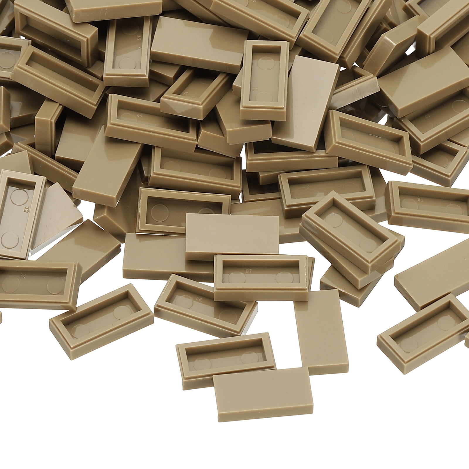 370 Pcs Flat Blocks Bulk, 1x2 Square Khaki Classic Tiles Smooth Surface ...